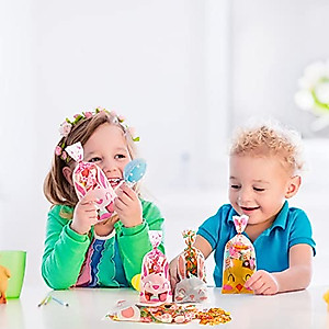 LOKIPA Easter Celllophane Treat Bags, 120 Pieces Clear Easter Candy Bags with 150 Twist Ties for Easter Supplies