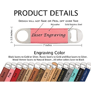 Custom Engraved Stainless Steel Classic Paddle Style Bottle Opener - Personalized Pub Beer Opener Gift for Groomsmen, Men, Women, Bartender (Pink)