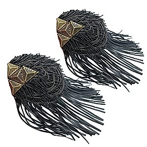 Leather Tassel Shoulder Epaulette badge Punk Blazer Shoulder Epaulet Brooch Pin Stage Performace Shoulder Accessories for Men and Women 2pcs Black
