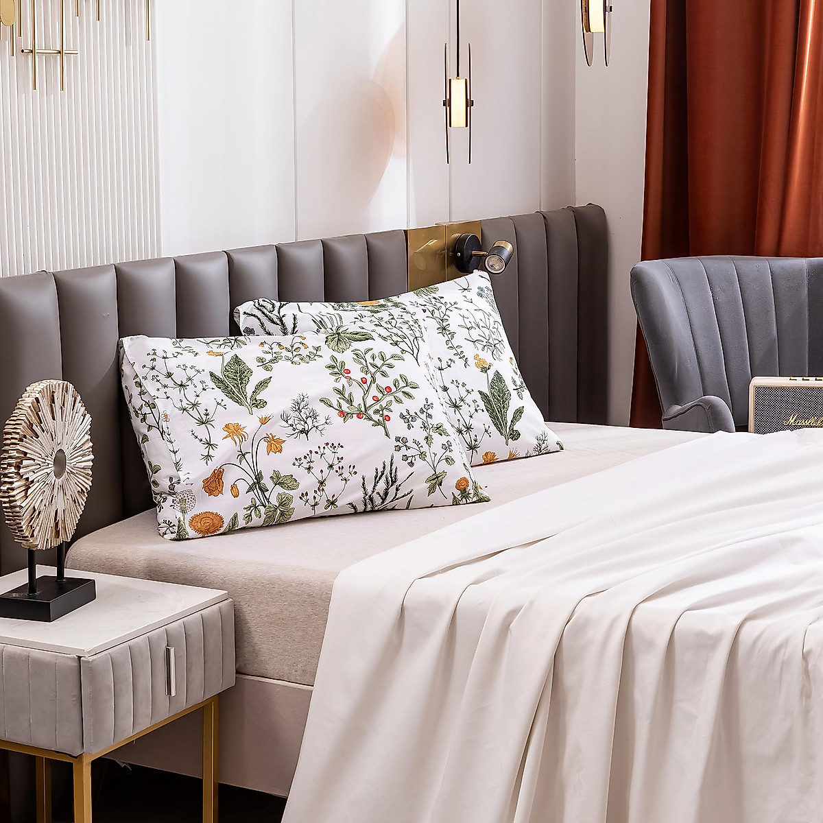 ECOCOTT 100% Cotton Pillowcases Standard Size, Floral Print Pattern Pillow Cover 2 Pack, Super Soft Envelope Closure Standard Pillow Case Set (Standard, 20"x26")