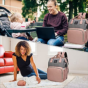 SALIFA Diaper Bag Backpack with Changing Station, Foldable Baby Diaper Bags Large Capacity Waterproof USB Charging Port, Mummy Bag for Baby Boy Girl, Pink