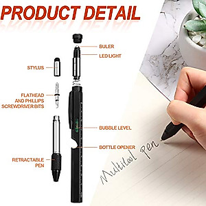2 Pieces Multitool Pen Set Flathead Tool Pen Bottle Opener Pen Screwdriver Touch Screen Stylus Pen LED Light Pen Ruler Level Ballpoint Pen for Men Women Father Husband Present