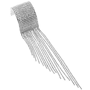 Chargances Silver Glitter Crystal Bangle Bracelet Thinestone Tassle Fringe Bracelet Bling Tennis Cuff Accessories for Women Party Wedding Prom