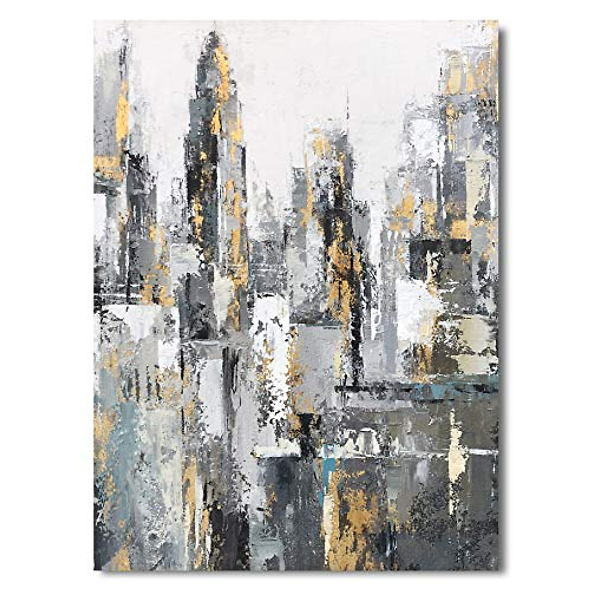 Yihui Arts Large Modern Abstract Chicago City Canvas Wall Artworks Painting with Gold Foil for Living Room Decoration