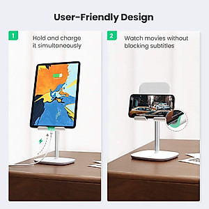 UGREEN Tablet Stand Holder Adjustable Desktop Holder Dock Riser Compatible for iPad 10.2 Inch iPad Air 10.5 iPad Mini 4 3 2 E-Book Reader Max 12.9 Inch White