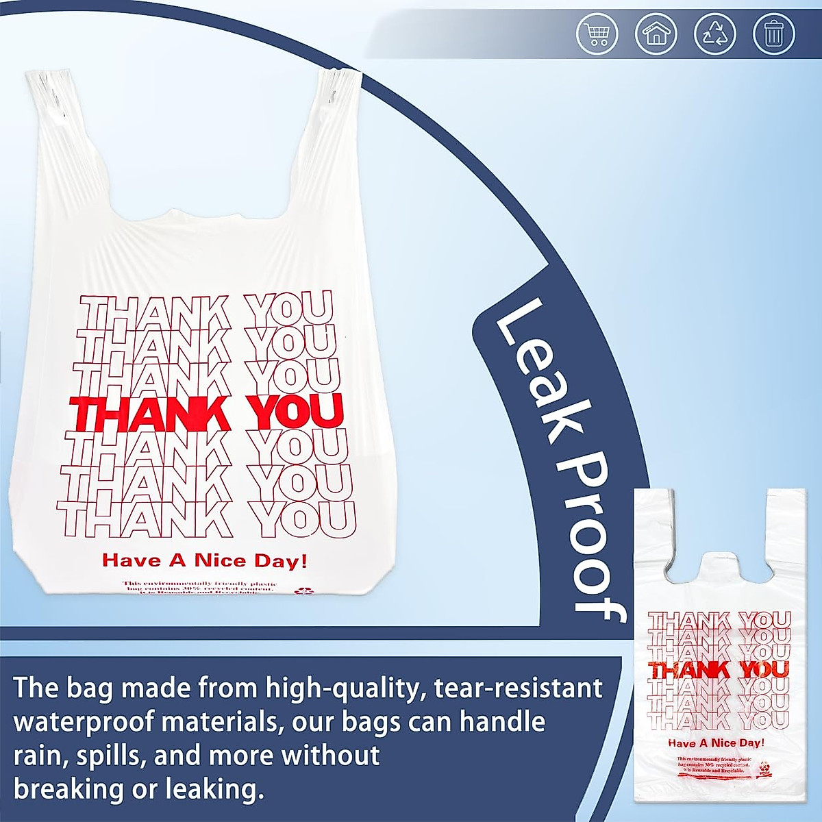 YoYoRain White Thank you T shirt bag, Grocery shopping bag Reusable and Disposable Supermarket Bag 11''x6''x21'' 100PCS