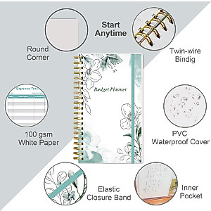 Budget Planner - A6 Expense Budget Tracker, Budget Book for Ledger Book, Money Organizer for Wallet, 3.75" x 6.75", Teal Flower