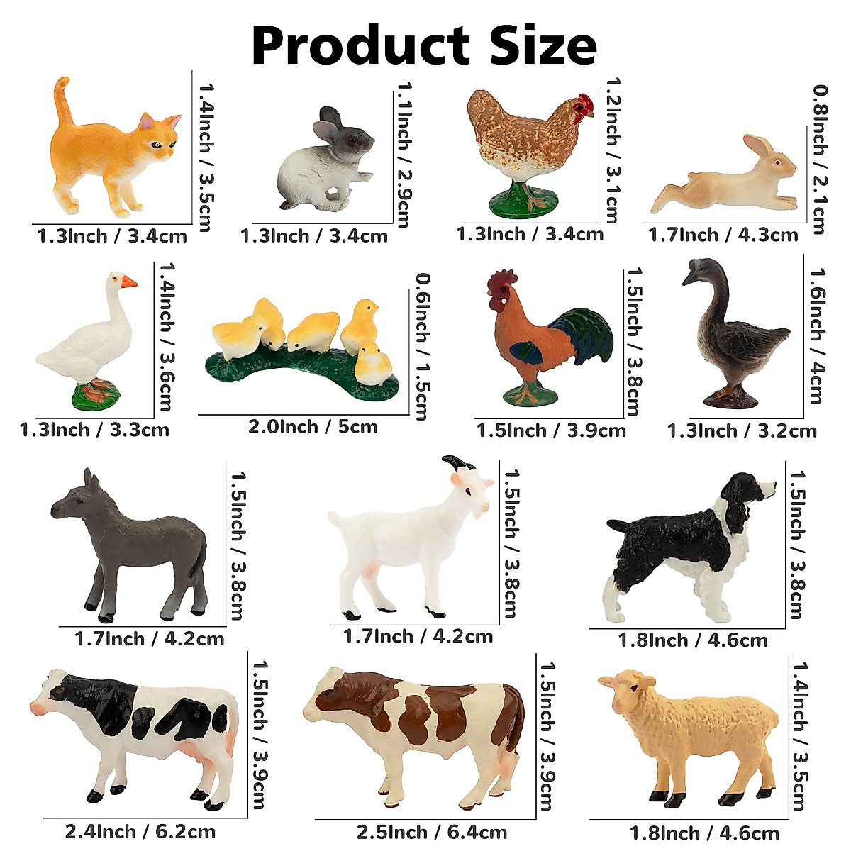 Toymany 14PCS 0.6-2.5" Tiny Farm Animal Figures Toy, Detailed Texture Farm Figurines Cake Topper, Easter Christmas Birthday Gift School Project for Kids Children Toddlers