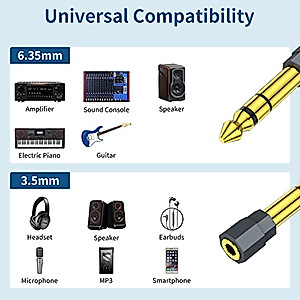 2 Pack 6.35mm 1/4 Male to 3.5mm 1/8 Female Stereo Headphone Adapter Audio Jack Plug Gold Plated for Speaker Headphone Guitar Digital Piano Amp Adapte (Grey)