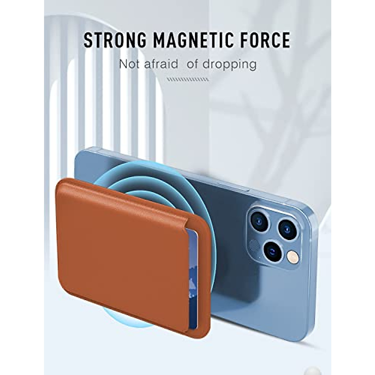 Magnetic Card Wallet Holder with MagSafe for iPhone 14 Pro Max/14 Plus/14 Pro/14, for iPhone 13 Pro Max/13 Pro/13/13 Mini, for iPhone 12/12 Pro/12 Max/12 Mini,GoldenBrown