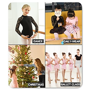 MOLLDAN Girls Dance Ballet Leotard with Lace Long Sleeves Kids Turtle Neck Dancewear,Hollow Back(QT6029-06-XXL)