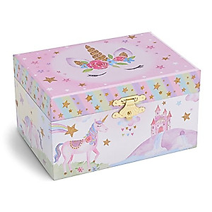 Jewelkeeper Girl's Musical Jewelry Storage Box with Spinning Unicorn, Glitter Rainbow and Stars Design, The Beautiful Dreamer Tune