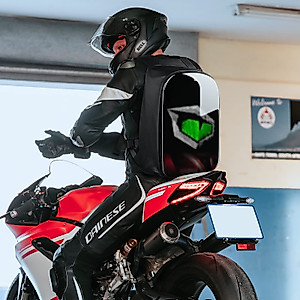 Gelrova LED Motorcycle Helmet Backpack Rampage Serise, 17 Inch Cool DIY Pixel Art Animation Fashion LED Display LaptopProgramming Backpack, Unique Gift for Men or Women