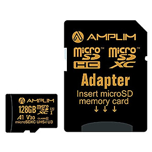 Amplim 128GB Micro SD Card, Extreme High Speed MicroSD Memory Plus Adapter, MicroSDXC SDXC U3 Class 10 V30 UHS-I TF Nintendo-Switch, Go Pro Hero, Surface, Phone Galaxy, Camera Security Cam, Tablet