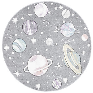 SAFAVIEH Carousel Kids Collection 5'3" Round Grey/Lavender CRK103F Outer Space Area Rug