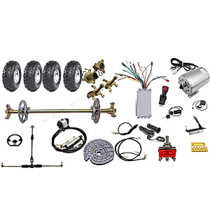 YC Yier 29" Go Kart Rear Axle Kit +Front End Steering Shaft Assembly+ Brake + 145/70-6" Wheels Tires +48V 1800W Brushless Electric Motor Kit for Go Kart ATV Quad Buggy Drift Trike 4 Wheeler