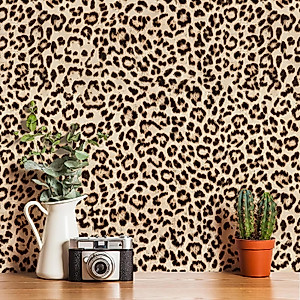 HueBurst Leopard Peel and Stick Wallpaper Leopard Contact Paper Self Adhesive Brown Wallpaper Removable Waterproof Contact Paper Art DIY Wallpaper for Bedroom Living Room 17.3"x118"(14.4sq.ft.)