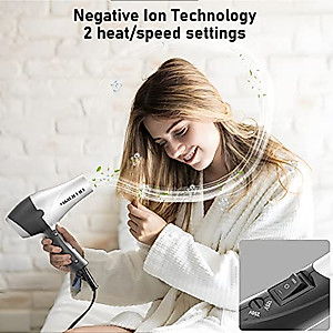 OHJUMP Mini Travel Hair Dryer Blow Dryer with Diffuser,Portable Small Dual Voltage Compact Hairdryer,EU Plug,1875W,Powerful Fast Dry,Folding Handle,Diffuser Hair Dryer( Silvery）