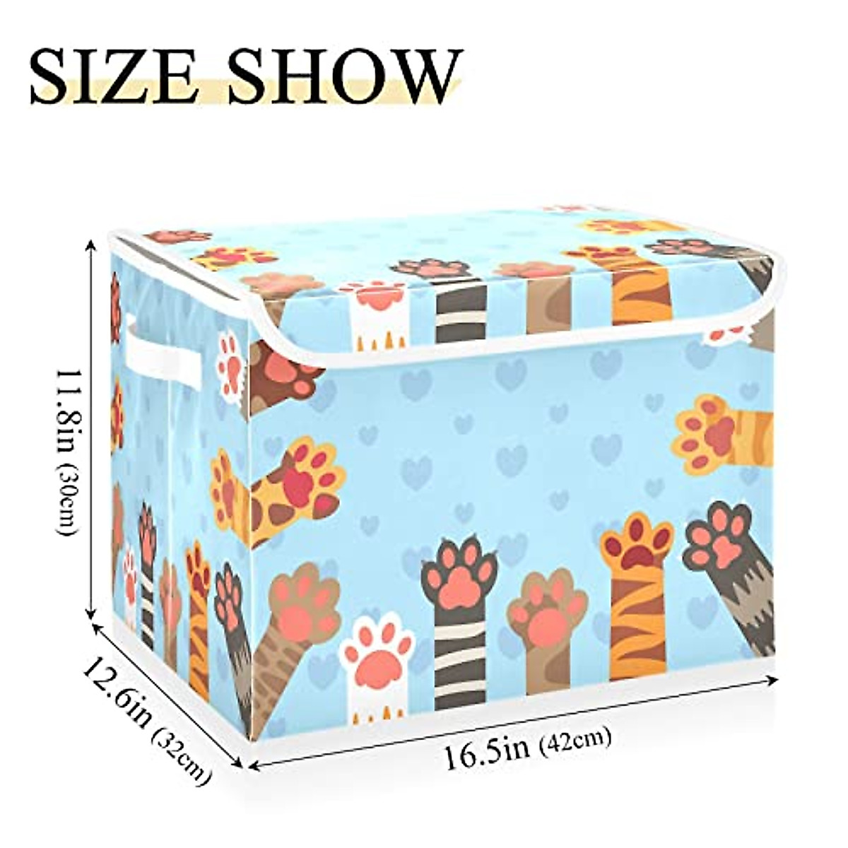 Kigai Storage Basket Cute Paws Storage Boxes with Lids and Handle, Large Storage Cube Bin Collapsible for Shelves Closet Bedroom Living Room, 16.5x12.6x11.8 In