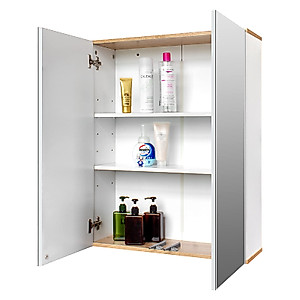 fuhan White MDF Painting Particle Board Bathroom Storage Cabinet, Stylish Pantry Wall-Mounted Cupboard Cabinet w/Adjustable Shelves Double Mirror Door for Living Room Kitchen Hallway