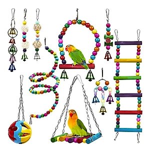 Bird Swings for Parrort,Parrot Birds Swing Chewing Toys,10 Pack Bird Swings Cage Accessories for Parrot,Parakeets,Cockatiels,Lovebirds and Small Pets (Bird Parakeet Swing Toys)