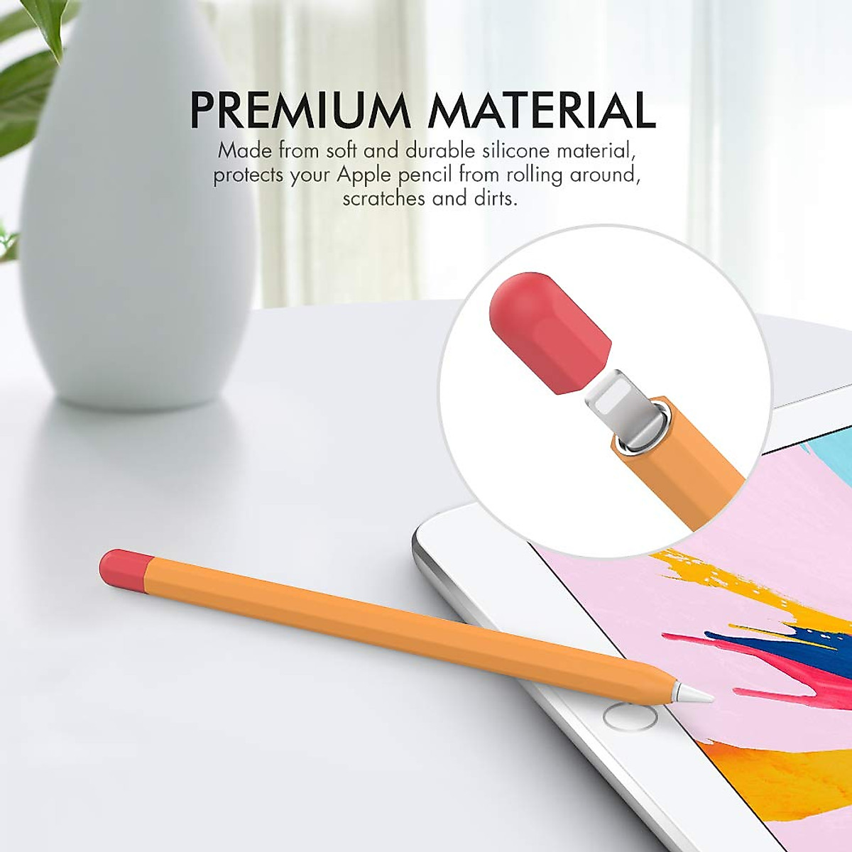 AhaStyle Duotone Case for Apple Pencil 1st Gen, Silicone Sleeve Cover with Cable Adapter Tether Kit Compatible with Apple Pencil 1st Generation(Orange)