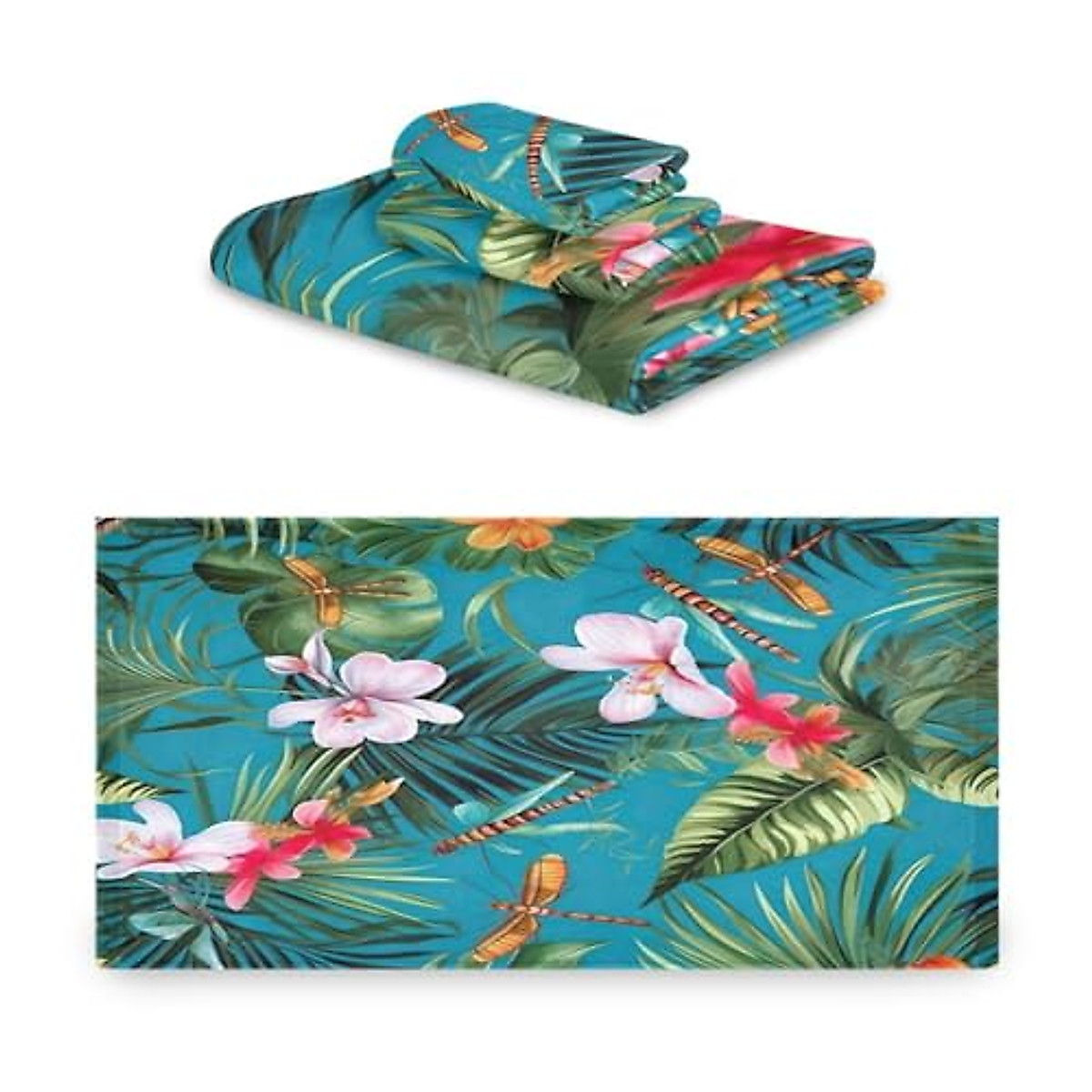 Flradish Palm Dragonflies Towels 3 Pack Bath Towels for Bathroom Set Soft Cotton Highly Absorbent Lightweight & Quickdry Towel Set 1 Bath Towel,1 Hand Towel,1 Washclothe