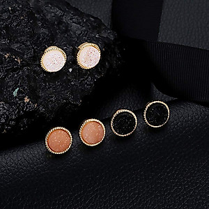 12 Pairs Druzy Stud Earrings for Women 12mm Round Triangle Resin Cluster Stud Earrings Set Stainless Steel Pierced Gold Black Multicolor