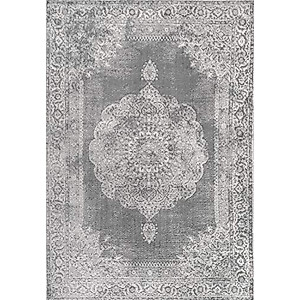 JONATHAN Y MDP403E-8 Rosalia Cottage Medallion Indoor Area-Rug Vintage Bohemian Easy-Cleaning Bedroom Kitchen Living Room Non Shedding, 8 ft x 10 ft, Gray/Dark Gray