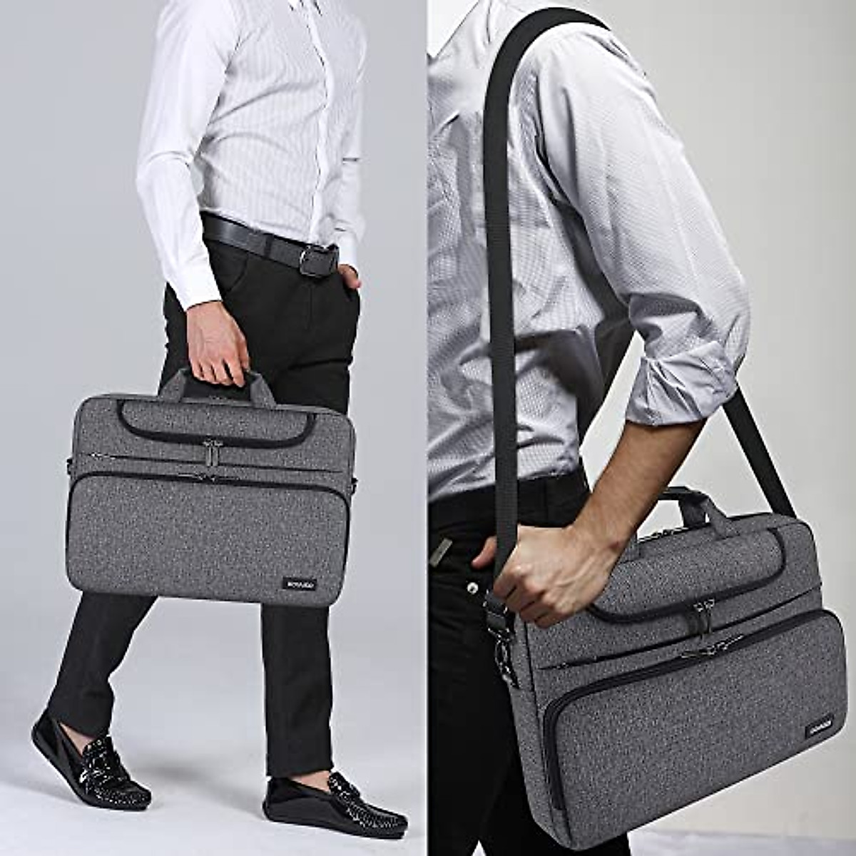 DOMISO 14 Inch Multi-Functional Laptop Sleeve Business Briefcase Waterproof Messenger Shoulder Bag for 14" Laptops/Chromebook/Ultrabook/Apple/Lenovo/HP/Dell/ASUS/Acer,Dark Grey&Black