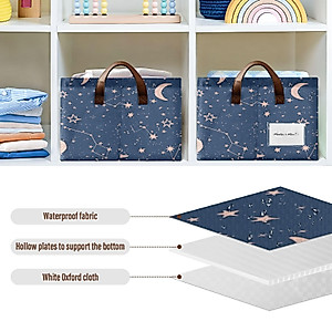 Exnundod Celestial Stars Moon Storage Bins for Shelves Astrological Boho Collapsible Storage Bins with Metal Frames Open Home Stroage Basket with Handles for Organizing Closet Books Toys, 1PC