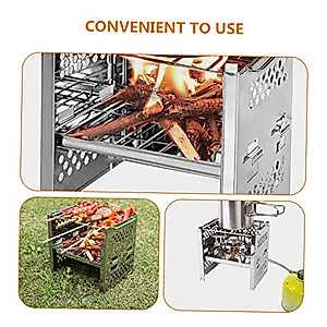Toddmomy Folding Wood Stove Backpack Accessories Backpacking Stove Portable Burner Portable Smoker Grill Portable Charcoal Grill Charcoal Barbecue Grill Bbq Tool Stainless Steel Silver Mini