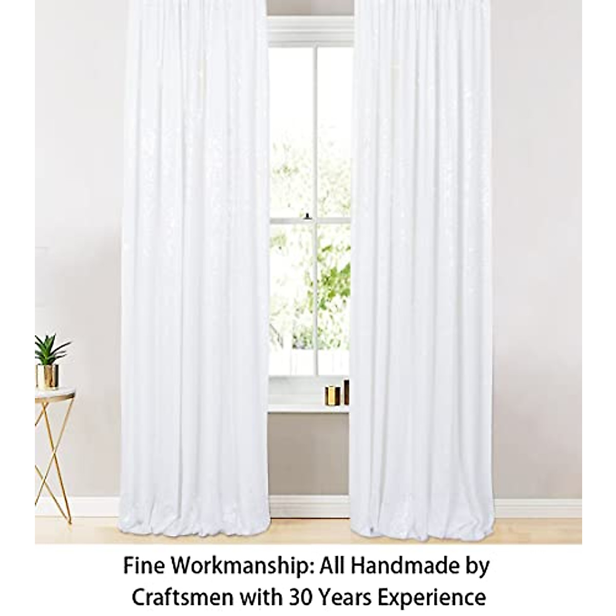 Sequin Curtains 2 Panels White 2FTx8FT Sequin Photo Backdrop White Sequin Backdrop Curtain Pack of 2-1011E