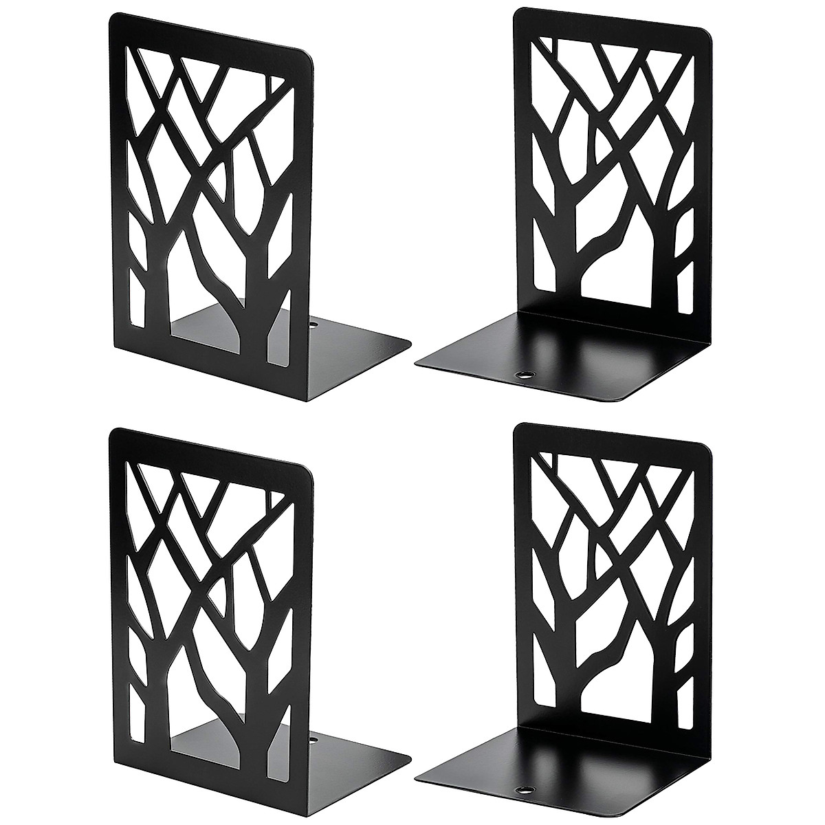 MaxGear Book Ends Tree Design Modern Bookends for Shelves, Non-Skid Bookend, Heavy Duty Metal Book Stopper for Books/CDs, Decorative Book Shelf for Home, 7 x 4.7 x 3.5”, Black (2 Pair/4 Pieces, Large)