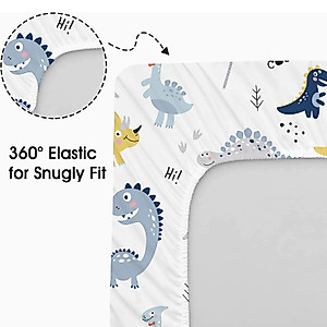 Plushii Bassinet Sheets for Baby Boys 3 Pack, 32"x 16" Extra Soft Microfiber Bassinet Sheet Universal for Oval Rectangle and Hourglass Bassinet Mattress, Dinosaur & Blue Elephant & Stars