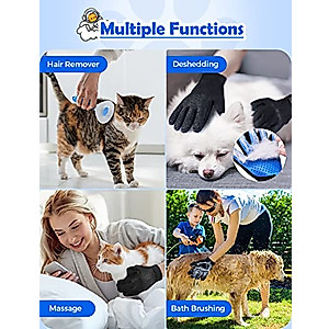 Cat Grooming Glove Brush, RIFNEEIM Pet Deshedding Glove with Self Cleaning Slicker Brush, Efficient Pet Hair Remover Massage Tool with Enhanced Five Finger Design for Cat Dog