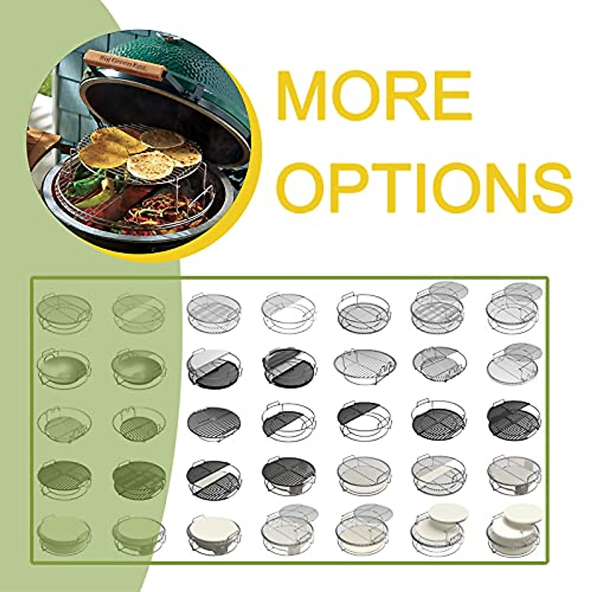 KAMaster 3 Tier 5 Piece EGGspander Replacement Kit for Large Big Green Egg,Stainless Steel Grill Stack Rack with Removable Cooking System,BBQ Grill Basket Grill Expander Rack Ultimate Set Fit L BGE