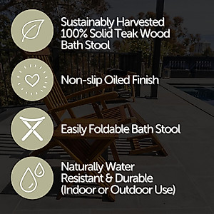 Nordic Style Assembled Bathroom, Spa Teak Wood Folding Stool and Seat 17.7" (Oiled)