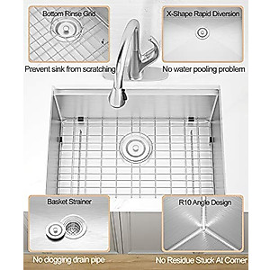 X Home 23 x 19 Inch Undermount Kitchen Sink Single Bowl, 16 Gauge Stainless Steel Kitchen Workstation Sink With R10 Corners, Fits 35 Inch Cabinet