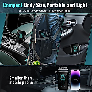 Tire Inflator Portable Air Compressor-Air Pump for Car-18000mAh Electric Air Compressor-Portable Air Pump Cordless-150 PSI Tire Pump with Touch Screen/Gauge/Light for Motorcycle, Bike, Ball(Black).