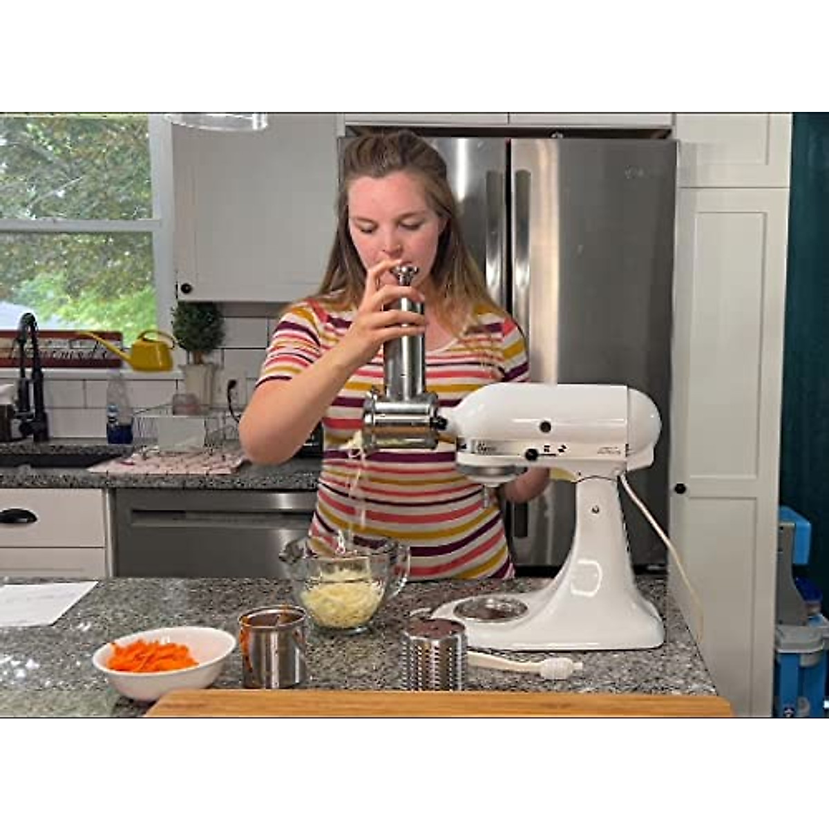 FavorKit Stainless Steel Slicer Shredder Attachment for KitchenAid Mixers, Bigger Vegetable Salad Maker Accessories with 3 Cylinder Blades,Dishwasher Safe!