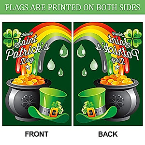 Texupday Happy St. Patrick's Day Shamrock Rainbow Pot Gold Decoration Garden Flag Outdoor Yard Decor 28" x 40"