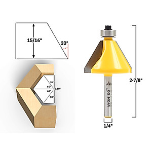 Yonico Chamfer Router Bits Bevel Edge Forming 30 Degree 1/4-Inch Shank 13905q