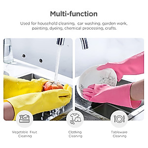IUCGE Rubber gloves dishwashing 2 Pairs for Kitchen,Cleaning gloves for household Reuseable.(Small,Pink+Yellow)