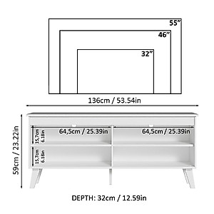 Madesa Compact TV Stand Cabinet with 4 Shelves and Cable Management for 50, 55 Inch TV Media Storage Unit Living Room and Bedroom Modern Wooden Television Media Console - White