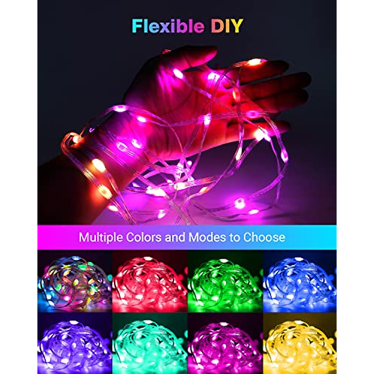 MIHAZ Fairy Lights 16.4ft, RGB Multicolor Changing APP Music Sync Christmas Outdoor String Lights with Remote, USB Control Waterproof DIY Multi-Mode Twinkle Rope Lights Kits for Garden Bedroom Party