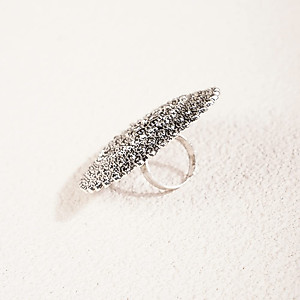 Jumwrit Rhinestone Big Round Ring Open Wrap Ring Vintage Ring with Flower Engraved Statement Ring Adjustable Finger Ring Indian Ring for Women and Girls（Silver）