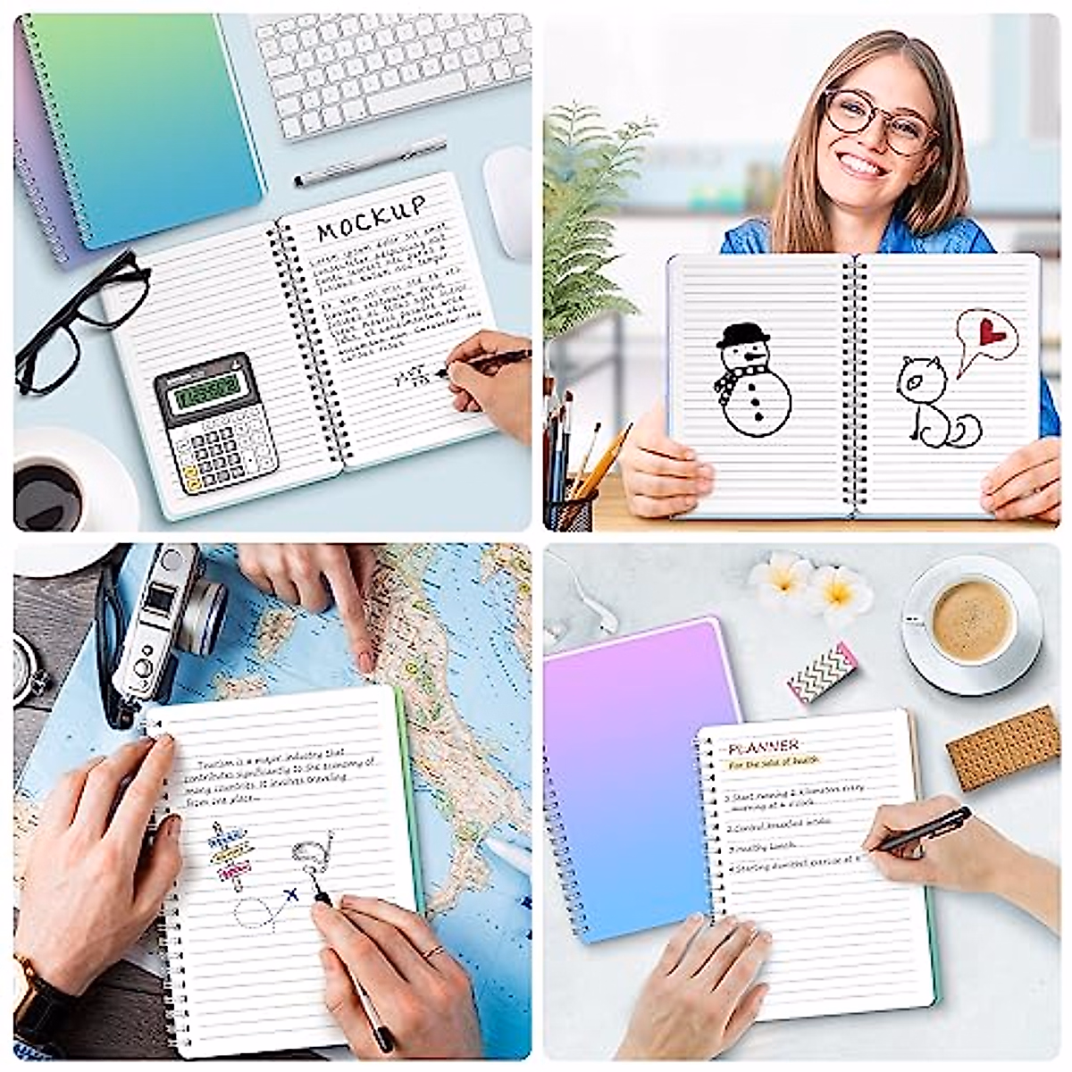 Spiral Notebook, 5.7" x 8.3" College Ruled Notebook with 4 Colors Spiral Journals for Women, 80 Sheets / 160 Pages Per Journal with Twin-Wire Binding, Thick Plastic Hardcover and 8mm Ruled Lined