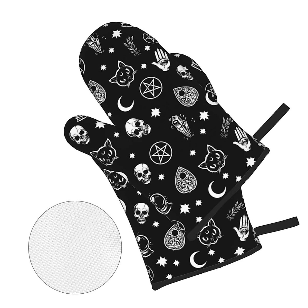 Skull Cat Moon Gothic Pattern Oven Mitts and Pot Holders 4 Pcs Sets Heat Resistant Gloves for Kitchen BBQ Cooking Baking Grilling