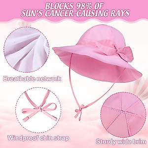 2 Pieces Baby Girl Sun Hat Infant UV Protection Summer Hats with Bows Wide Brim Bucket Hats Adjustable Sunscreen Beach Caps Bowknot Fisherman Caps (Baby of 6-12 Months, White and Pink)